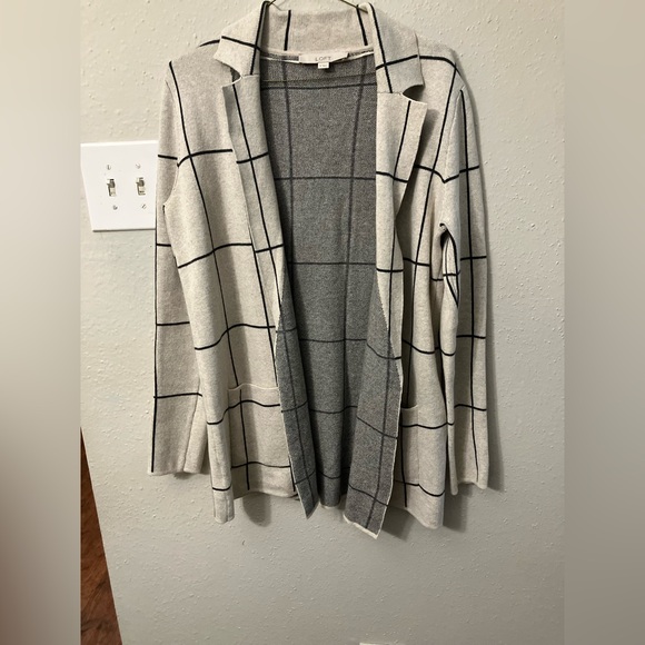 LOFT | Sweaters | Loft Windowpane Openfront Cardigan Cream And Gray ...